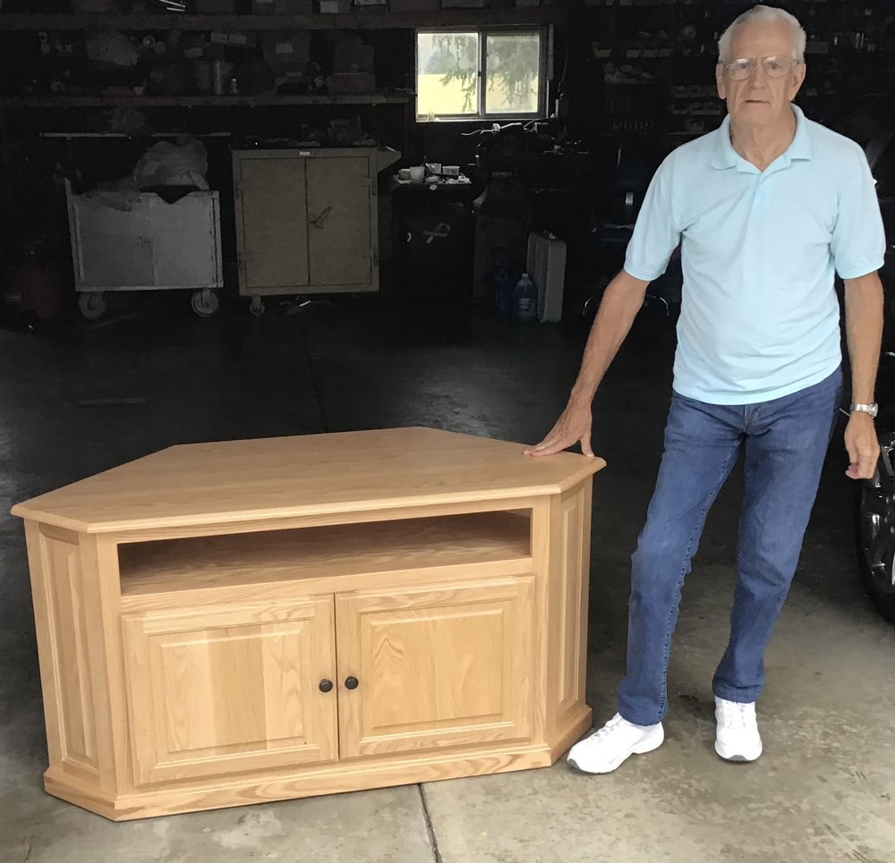 Solid Wood Corner TV Stand with Soundbar Shelf from DutchCrafters