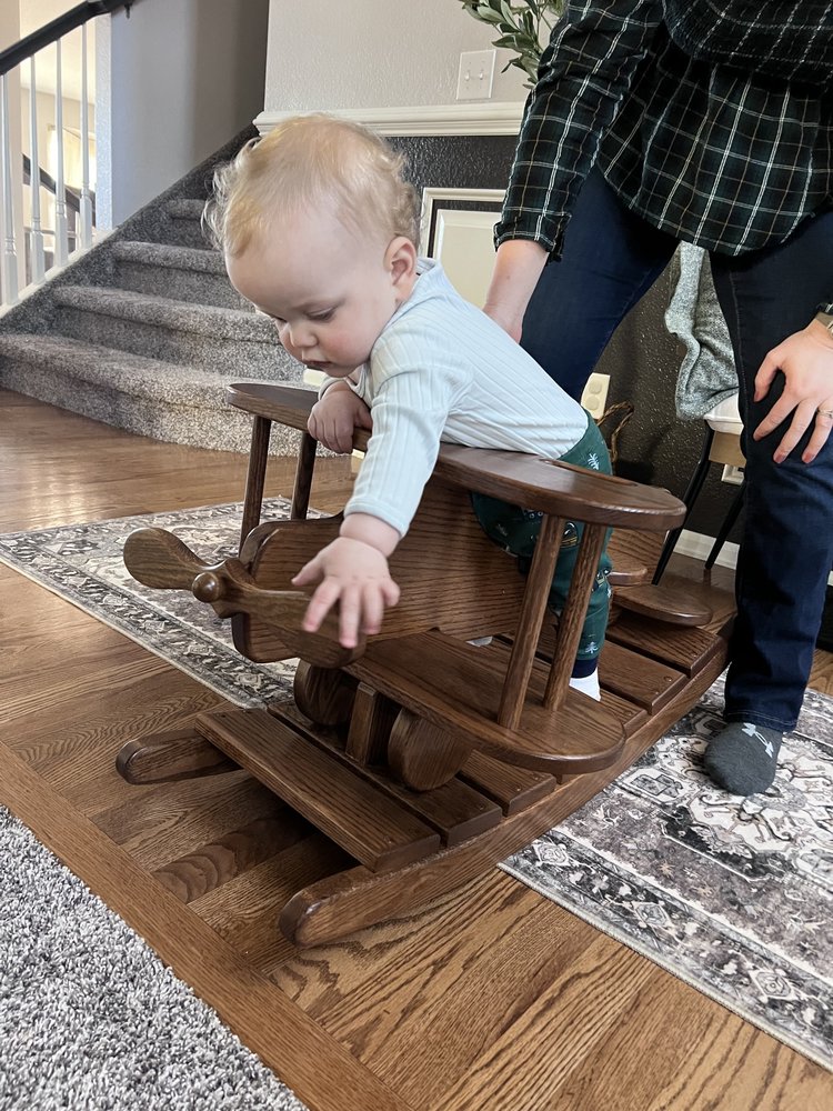 Amish Made Airplane Rocking Toy – Solid Oak Heirloom Rocker