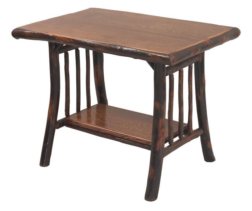 Rustic Hickory Twig End Table – Amish-Made with Pencil Drawer & Open
