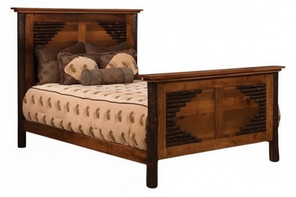 Amish Rustic Hickory Log Sapling Panel Bed | DutchCrafters