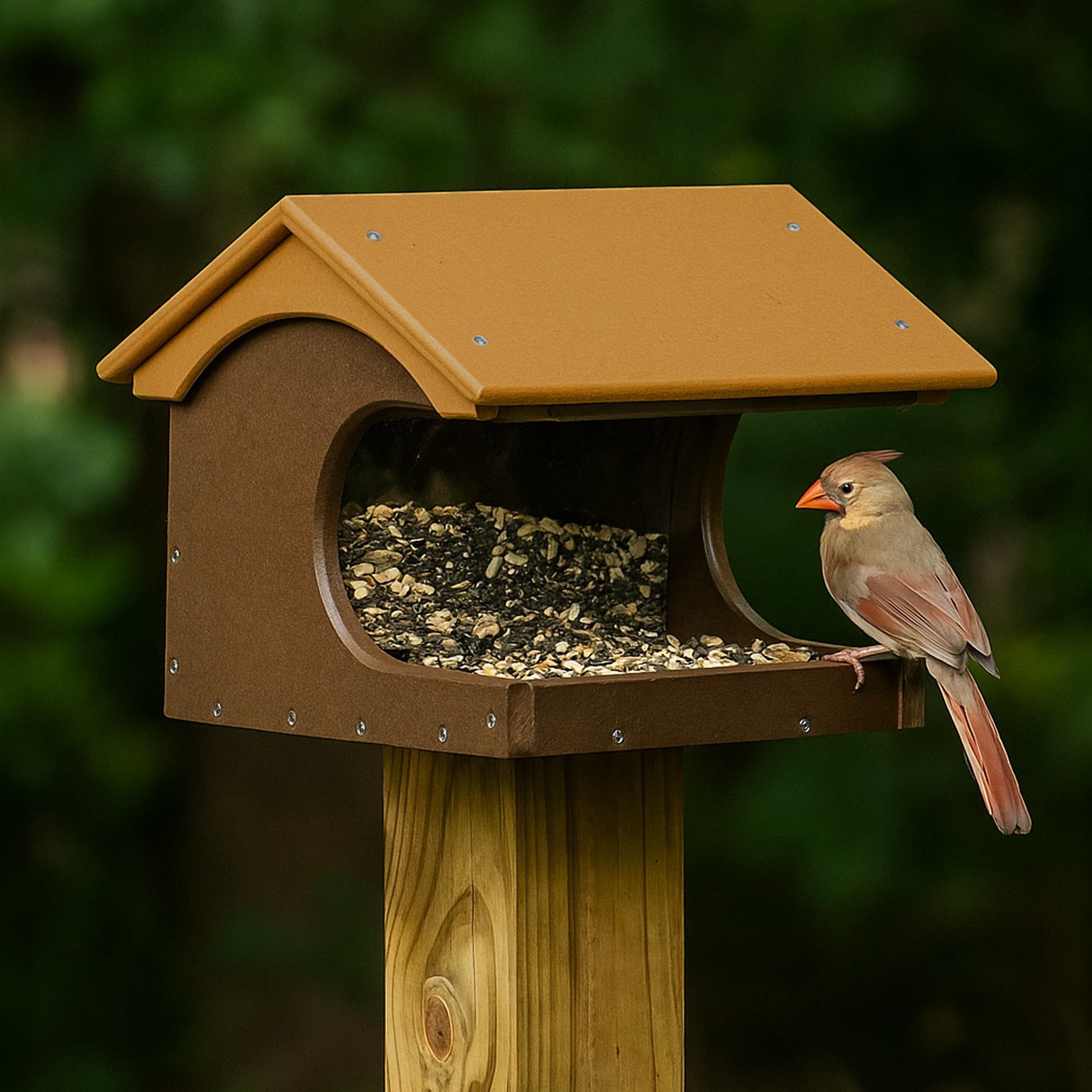 Post Mount Poly Bird Feeder - Amish Handcrafted from Poly Lumber