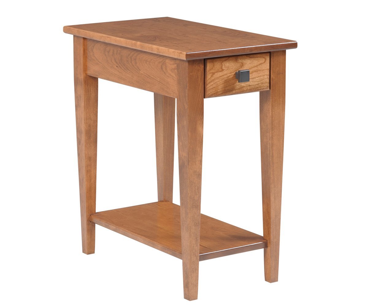 Amish Caliber Shaker Small End Table with Shelf and Drawer|