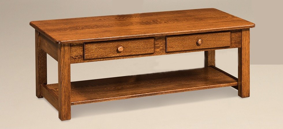 Amish 48" Wide Solid Wood Coffee Table with 2 Drawers | DutchCrafters
