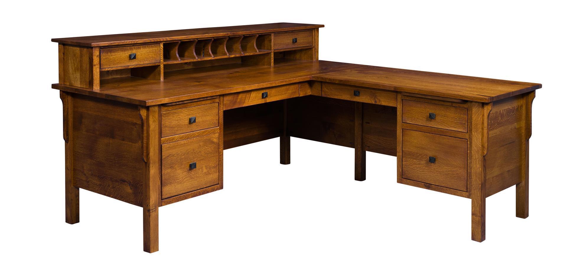 Amish Midland Mission L Shaped Corner Desk with Optional Hutch or Lift Top