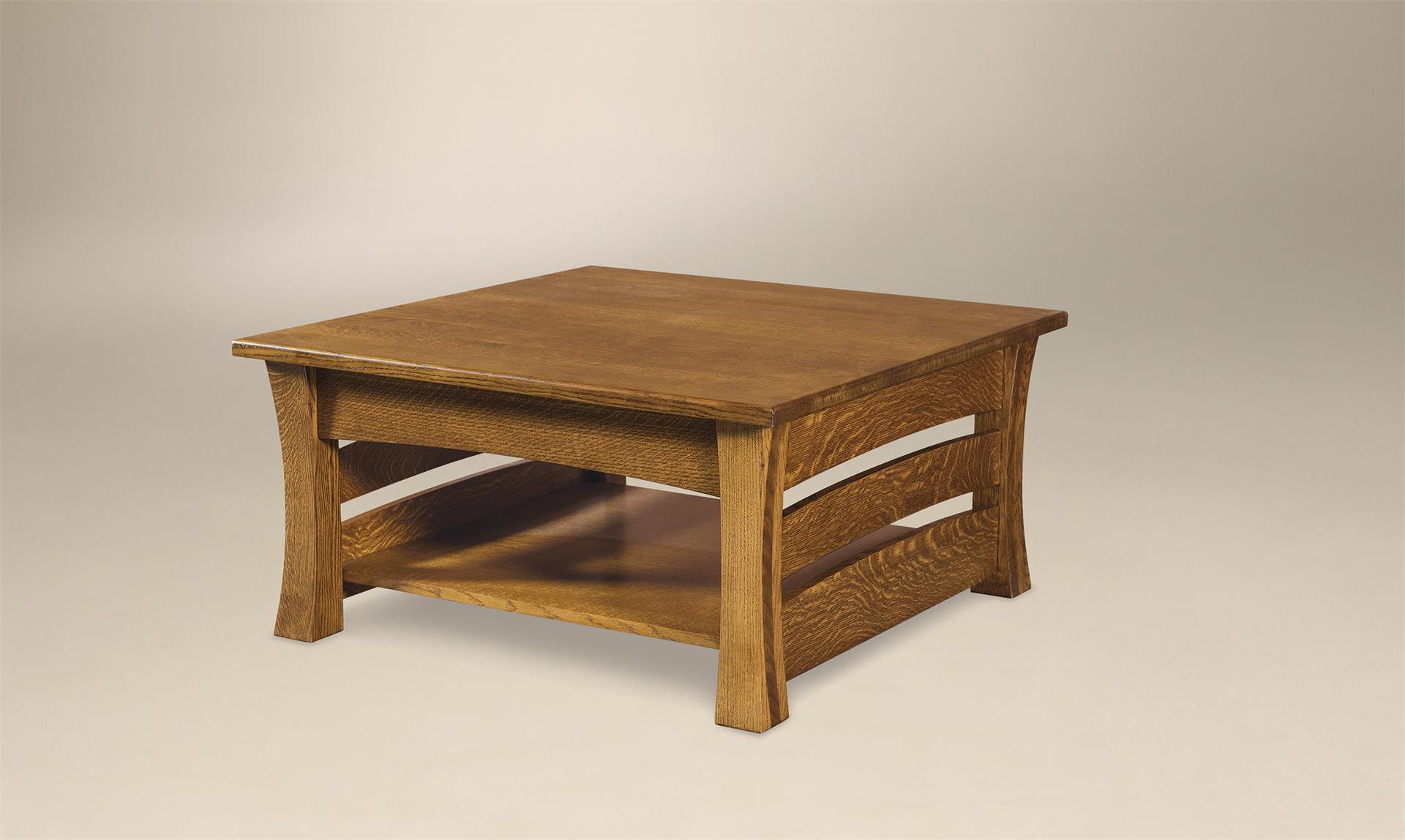 Stylish Solid Wood Square Coffee Table with Lower Shelf