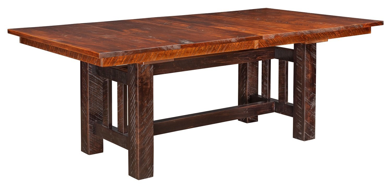 Rough-Cut Maple Wood Trestle Dining Table | DutchCrafters