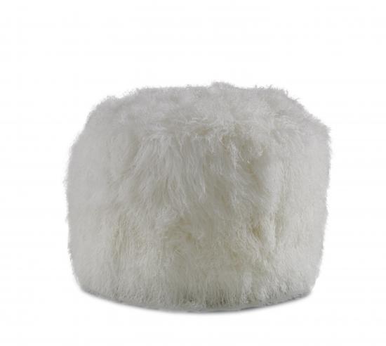 White Mongolian Sheepskin Fur Ottoman | American-Made Luxury
