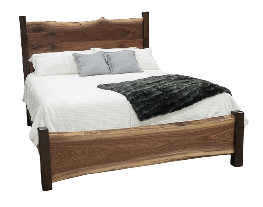 Rustic Hickory Log Bed with Live Edge & Maple Rails | DutchCrafters
