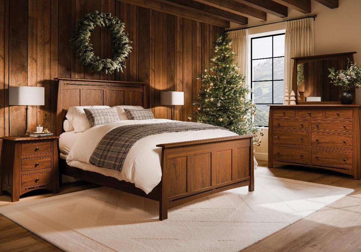 Hardwood Mission Panel Bed with Inlays from DutchCrafters Amish