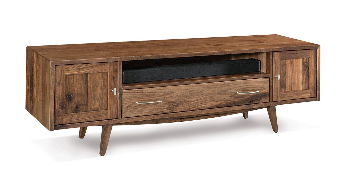 Mid Century Modern Media Stand with Sound Bar Opening from