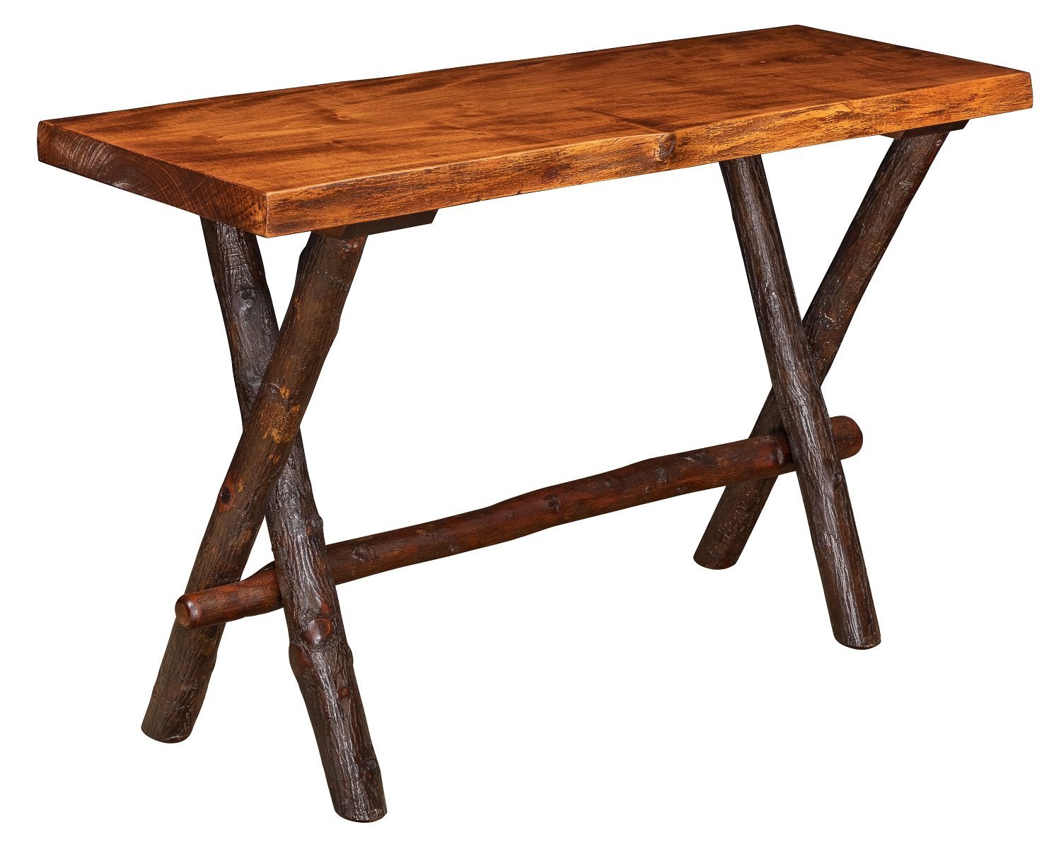 Hickory Log Sofa Table with Live Edge Top from DutchCrafters Amish