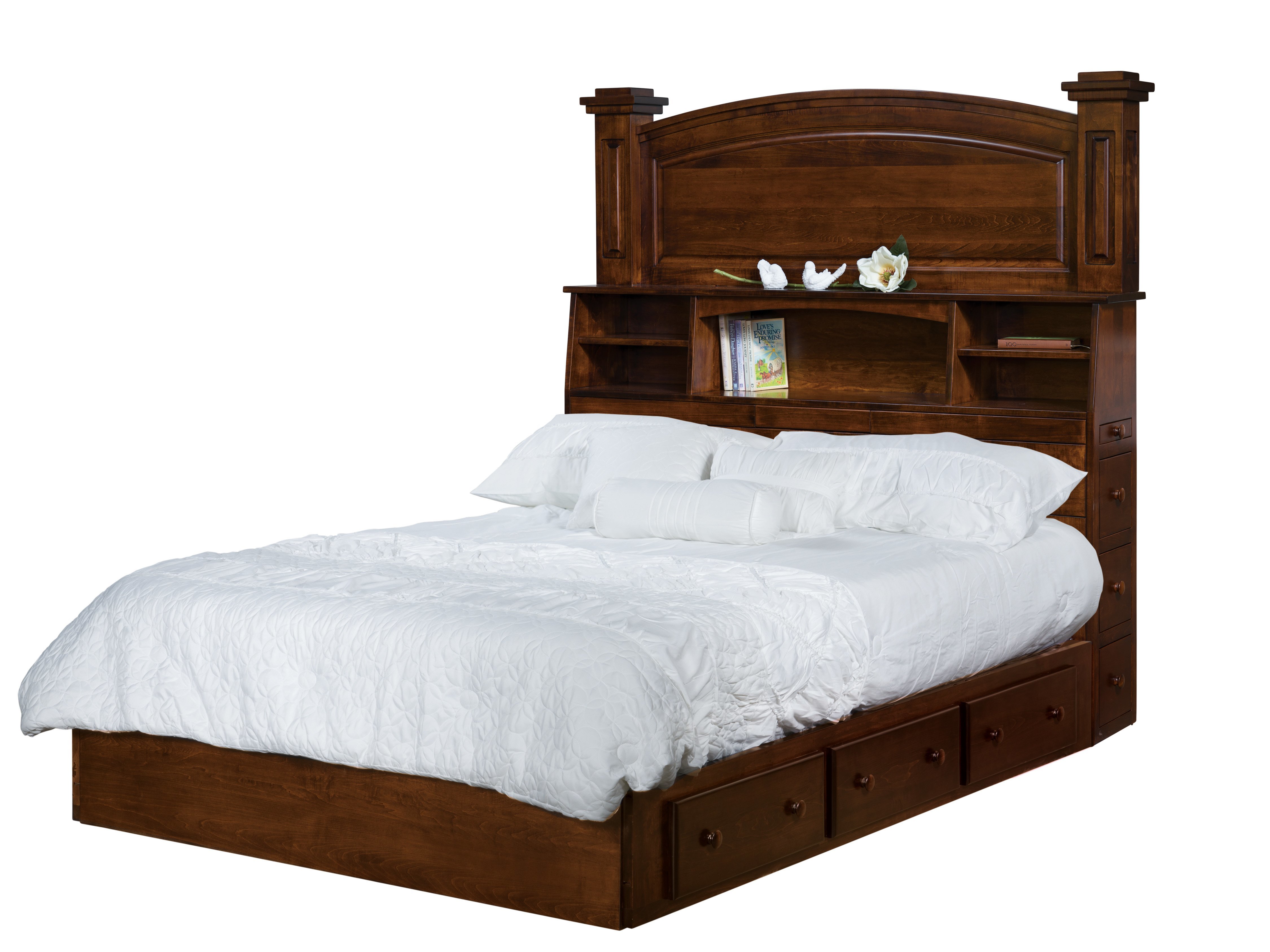 Platform Bed with High Bookcase & Storage Drawers | DutchCrafters