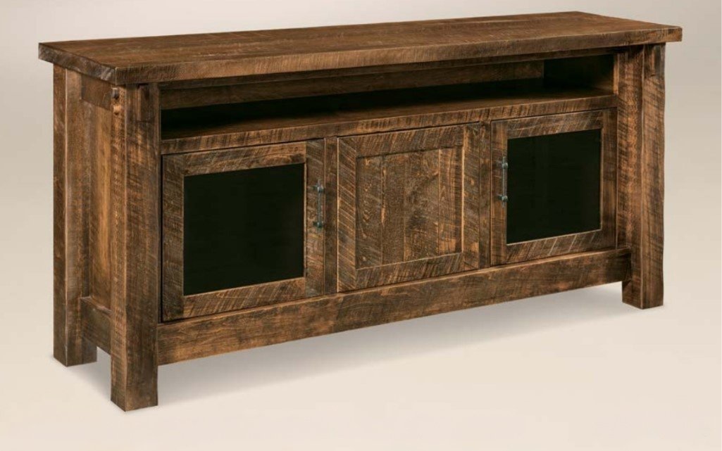 Rustic Rough-Sawn Wood 72" TV Stand with Open Media Shelf