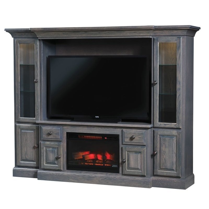 Hardwood Entertainment Center with Electric Fireplace Unit from