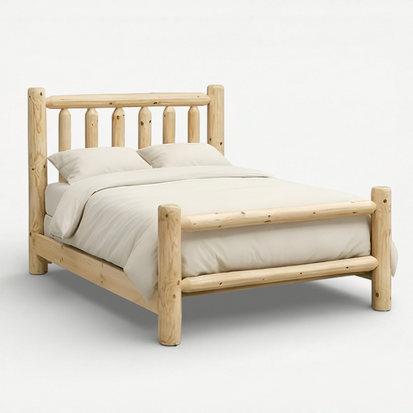 Solid Pine Log Bed with Slatted Headboard | Amish Log Furniture