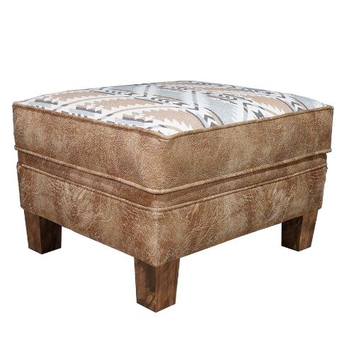 Rustic Rough Sawn Maple Wood Upholstered Ottoman - Amish Made