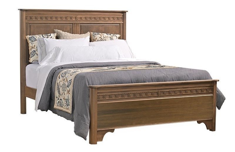 Handcrafted Wood Bed Frame | Amish Panel Bed with Carved Detail