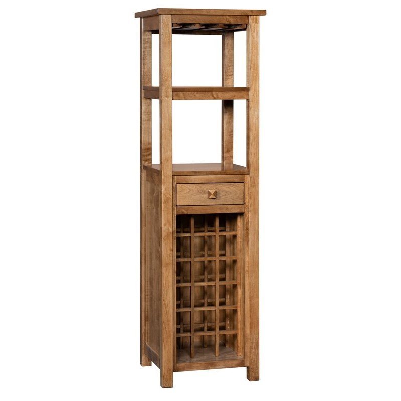 Amish Maple Wood Tall and Narrow Wine Cabinet Tower - Quick Ship