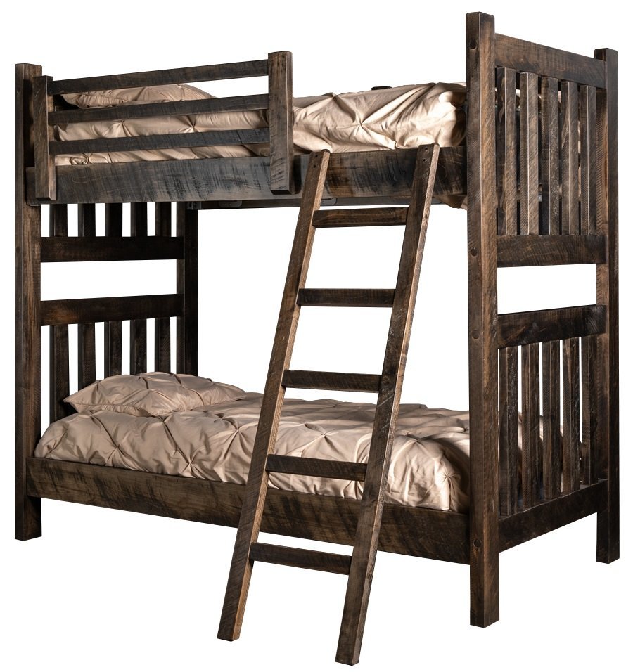 Rough-Cut Maple Wood Bunk Bed with Ladder | DutchCrafters