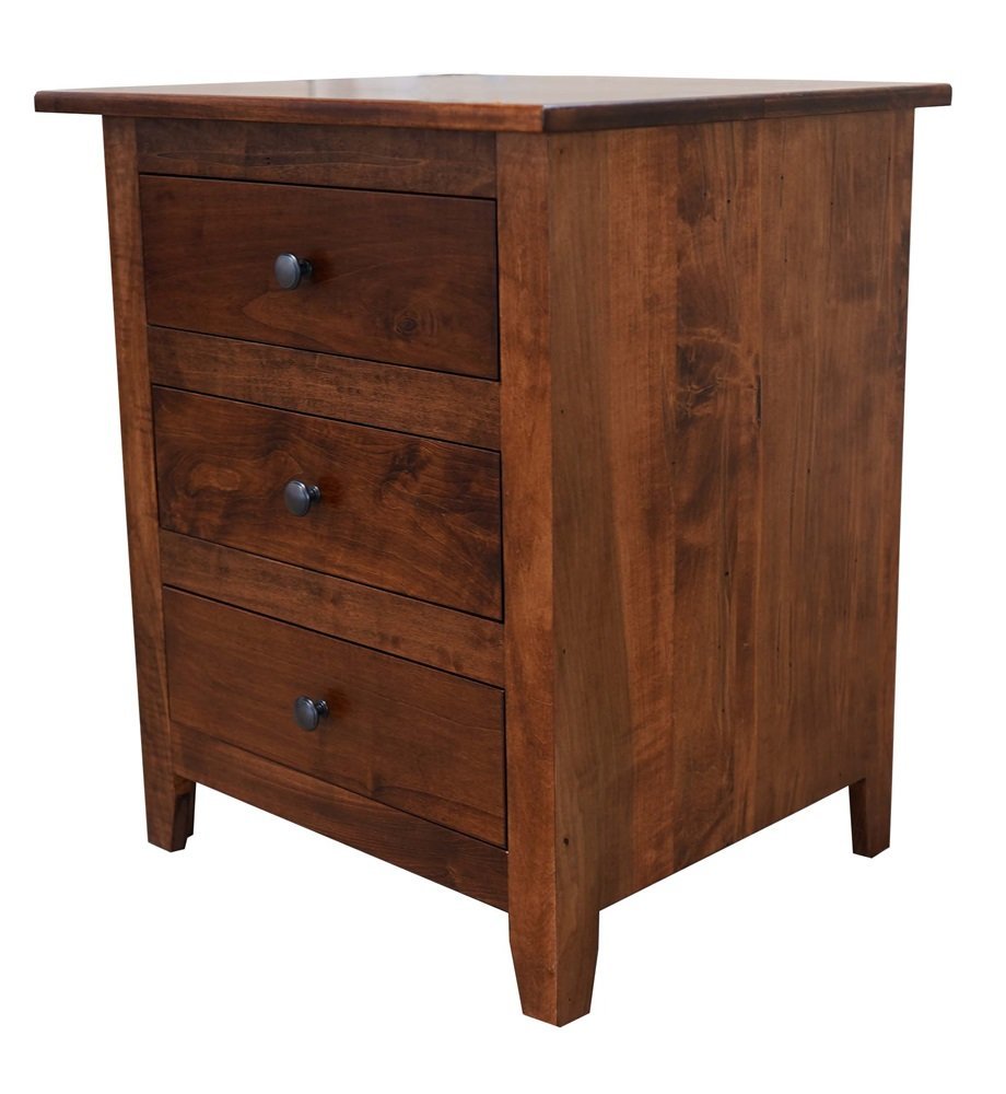 Amish Rustic Nightstand – 3 Drawers, Rough-Cut Maple | Quick Ship