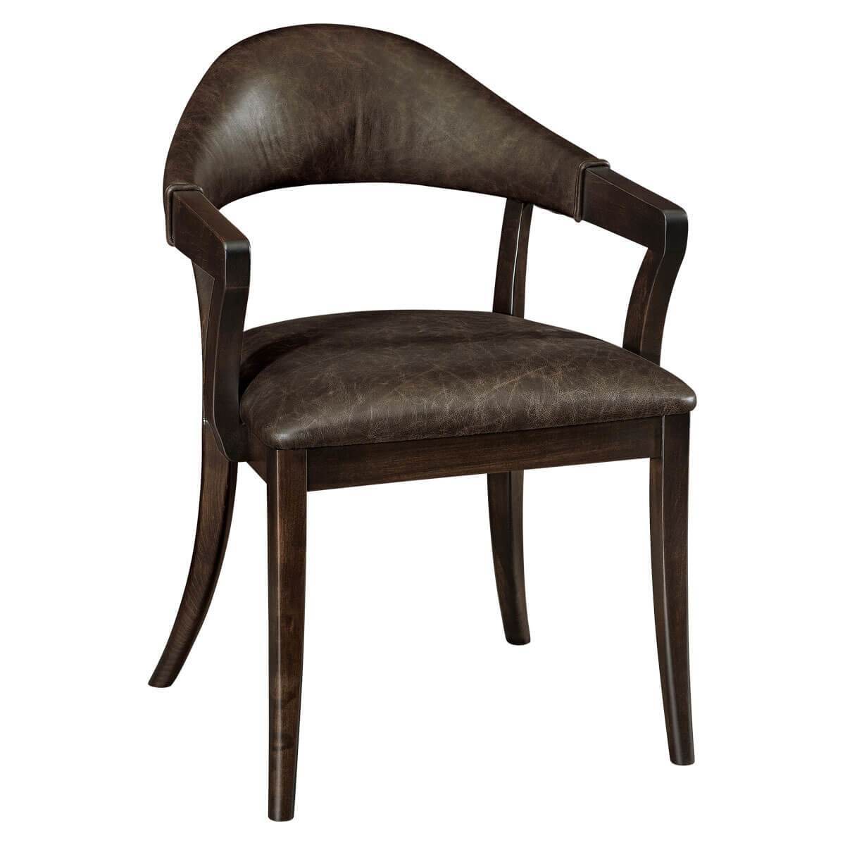 Modern Amish Dining Chair | Curved Back Upholstered Arm Chair