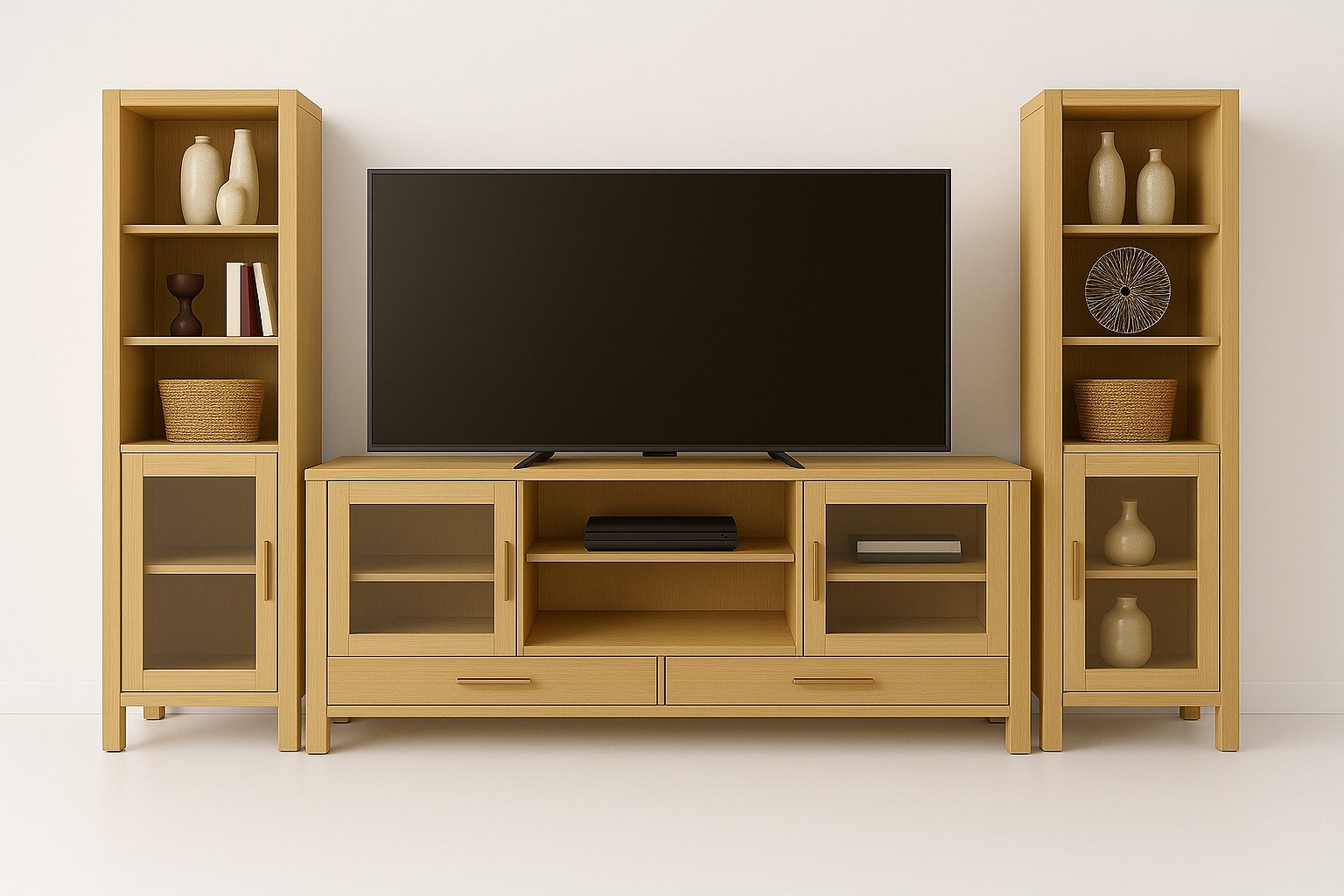 Amish Modern Media Wall Unit with Open Bookshelves | DutchCrafters