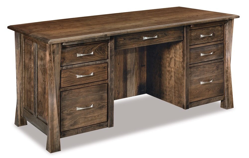 Double Pedestal 7-Drawer Desk with Finished Backside & Curved Top