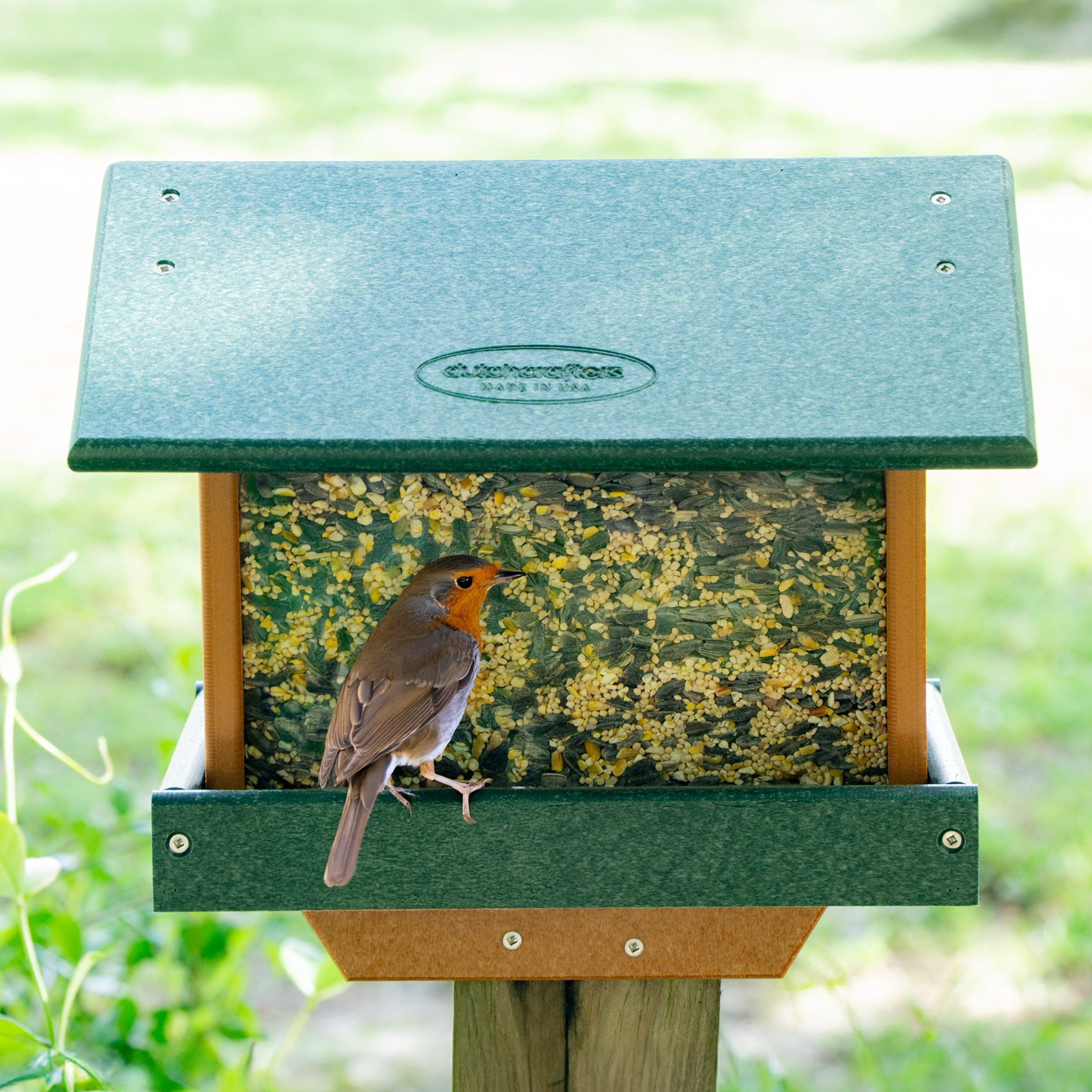 Amish Made Hopper Bird Feeder | Large Post Mount Poly Lumber Feeder