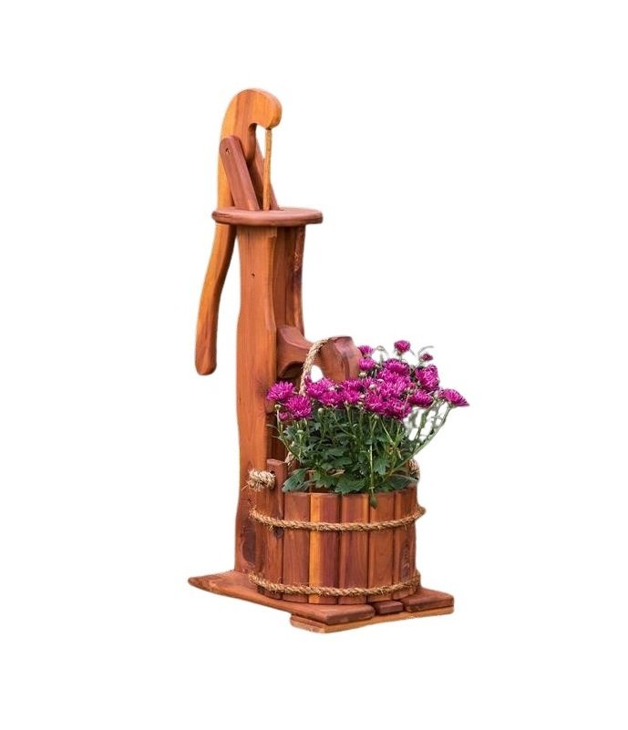 Small Cedar Pump Planter with Bucket from DutchCrafters Amish