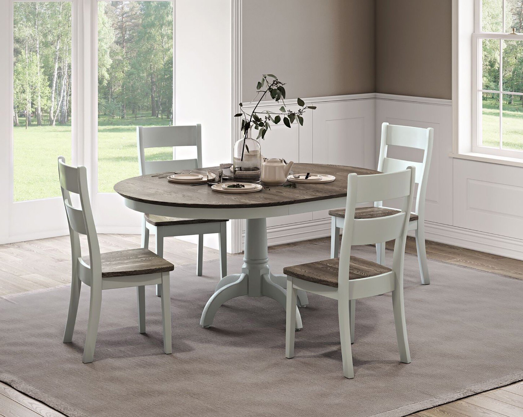 Oval Pedestal Dining Table Set Amish Made | 5-Piece Kitchen Dining Set