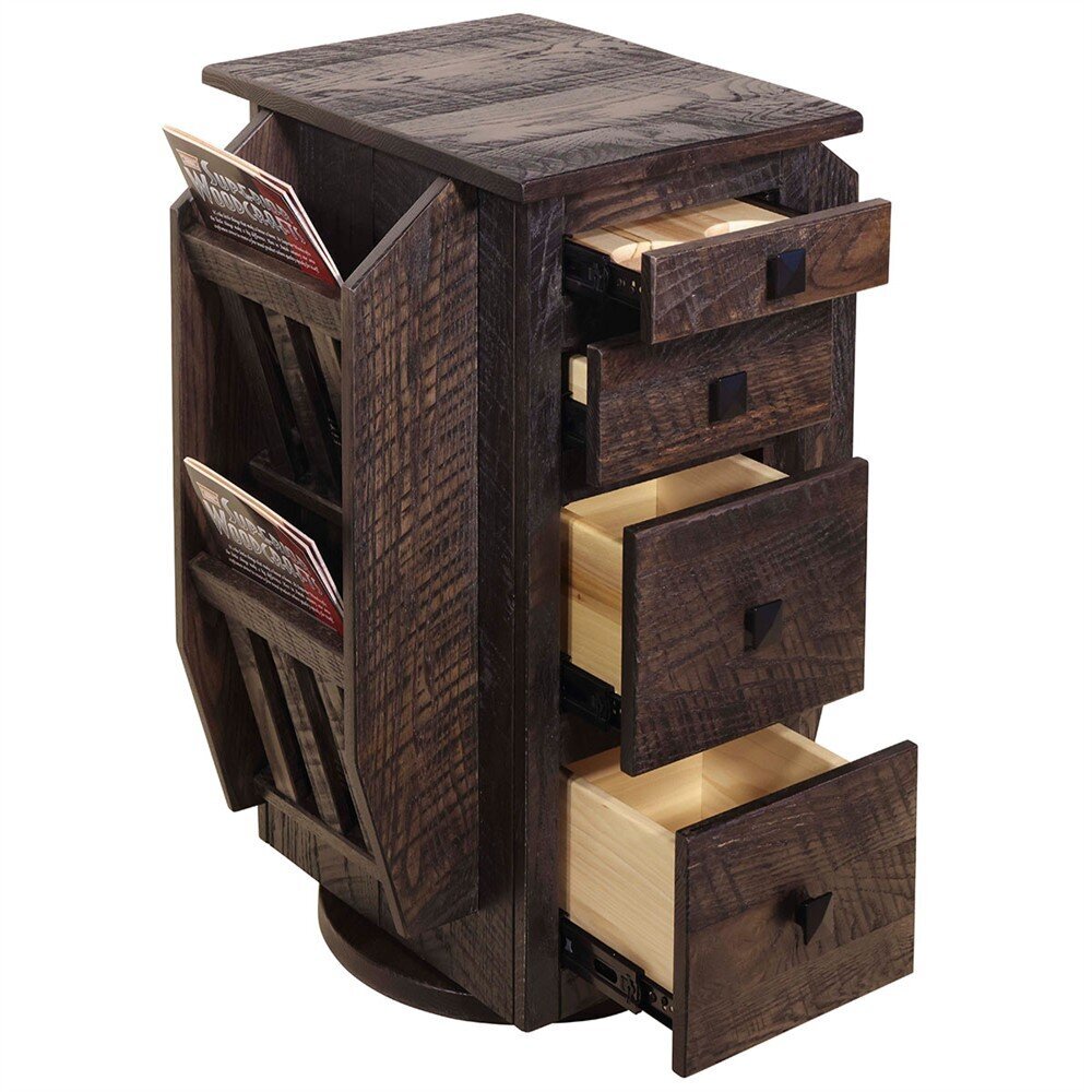 Amish Handcrafted Swivel End Table with Storage | Wood Accent Tables
